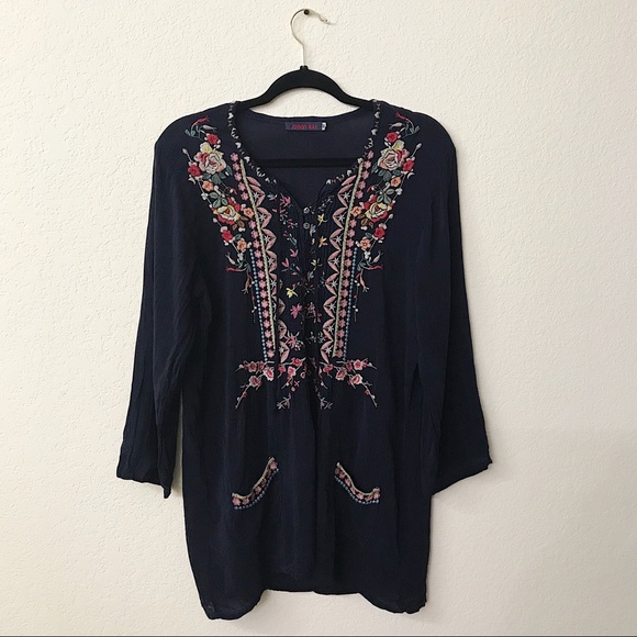 Johnny Was | Tops | Johnny Was Navy Blue Mosaic Tile Tunic | Poshmark